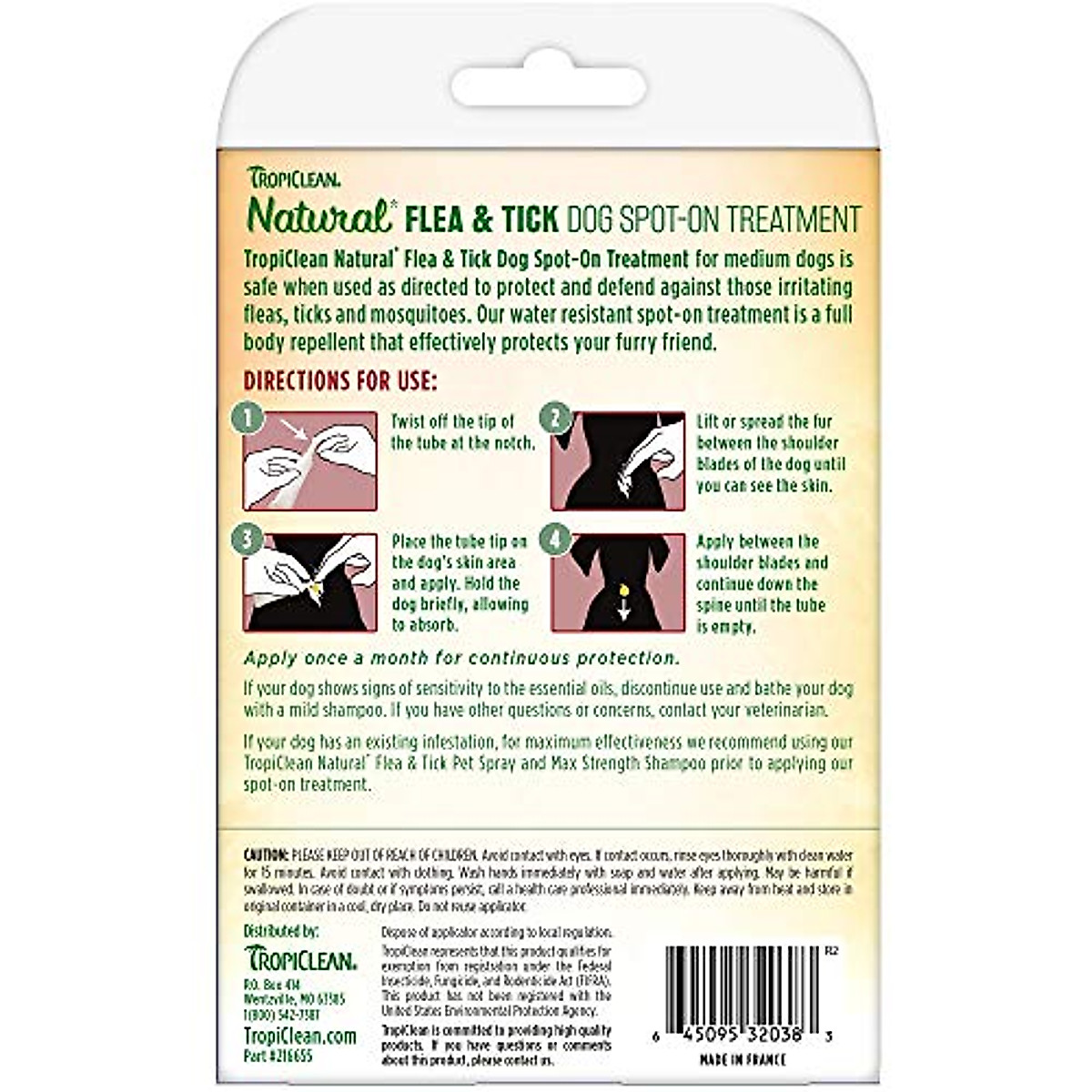 TropiClean Natural Flea & Tick Spot On Treatment for Medium Dogs 35 to 75 lbs.