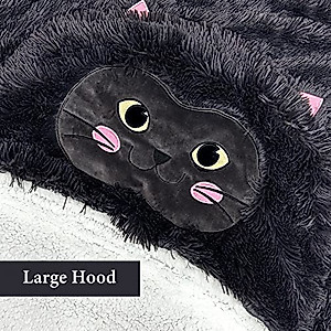 VK Living Wearable Blanket Hoodie Cat Wearable Hooded Blanket Adult, Sherpa Fleece Wearable Blanket, Super Soft Warm Fuzzy Oversized Wearable Hooded Blanket for Sofa Bed Camping