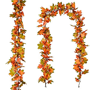 2 Pack Fall Garland Maple Leaf, 6.5Ft/Piece Hanging Vine Garland Artificial Autumn Foliage Garland Thanksgiving Decor for Home Wedding Fireplace Party