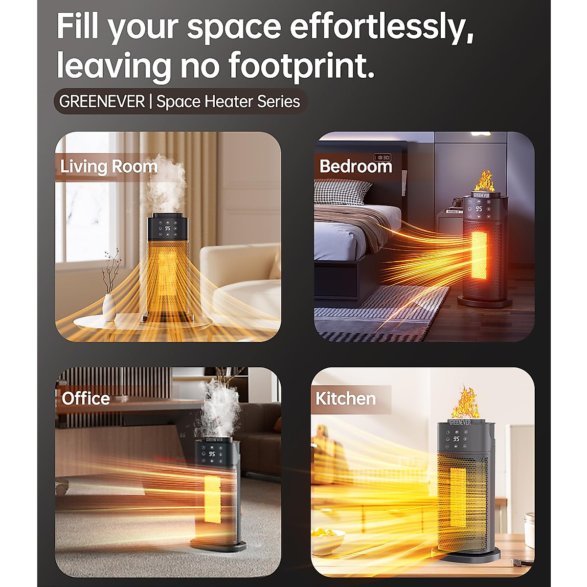 GREENEVER Space Heater Indoor with Humidifier: 2024 Upgraded PTC Electric Heaters for Indoor Use with Thermostat, 1500W Ceramic Heater Fast Heating with Remote, Oscillation, Timer for Bedroom, Office