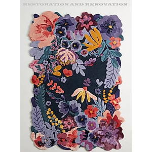 Restoration and Renovation Handmade Flower Multicoloured Irregular Area Rug 100% Imported Blended Wool Floral Area Rug (Navy, 8x5 ft)