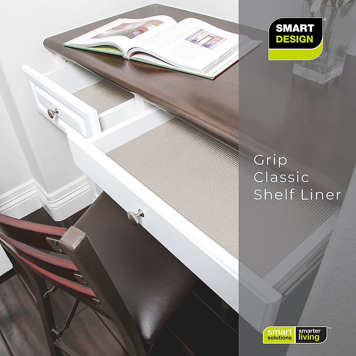 Smart Design Classic Grip Shelf Liner - Non Adhesive, Strong Grip Bottom, Easy Clean Kitchen Drawer, Cabinet, Cupboard Dresser Protector Cover, Non Slip Rubber Mat - (18-inch X 5-feet,Taupe)