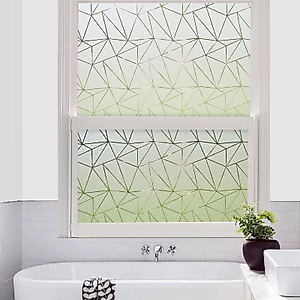 Windimiley Window Privacy Film Frosted Glass Window Clings: Bathroom Geometry Frosting Decorative Static Cling UV Sun Blocking Heat Control Home Window Tint Removable Door Cover(17.5 x 78.7 in,Pure)