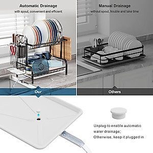 iSPECLE Dish Drying Rack, 304 Stainless Steel 2-Tier Dish Rack with Utensil Holder, Cutting Board Holder and Dish Drainer for Kitchen Counter