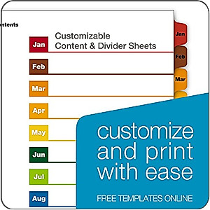 Cardinal OneStep Binder Dividers, 12-Tab Monthly, Customizable Table of Contents, Reversible Multicolor Tabs, 1 Set (60318CB)