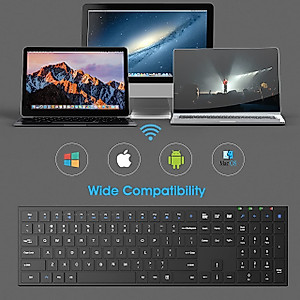 Trueque Wireless Keyboard, Full Size Ultra Slim Keyboard with Silent Keys, Number Pad, 2.4 GHz Wireless Ergonomic USB Computer Keyboard for Laptop, Windows, PC, Desktop, Mac, Black