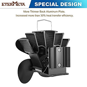 Wood Stove Fan, Heat Powered 4 Blades Hanging Stove Fan, Silent Flue Pipe Hanging Fireplace Fan with Stove Thermometer for Wood/Log Burner/Fireplace, Eco Friendly Efficiently Fireplace Fan, Black