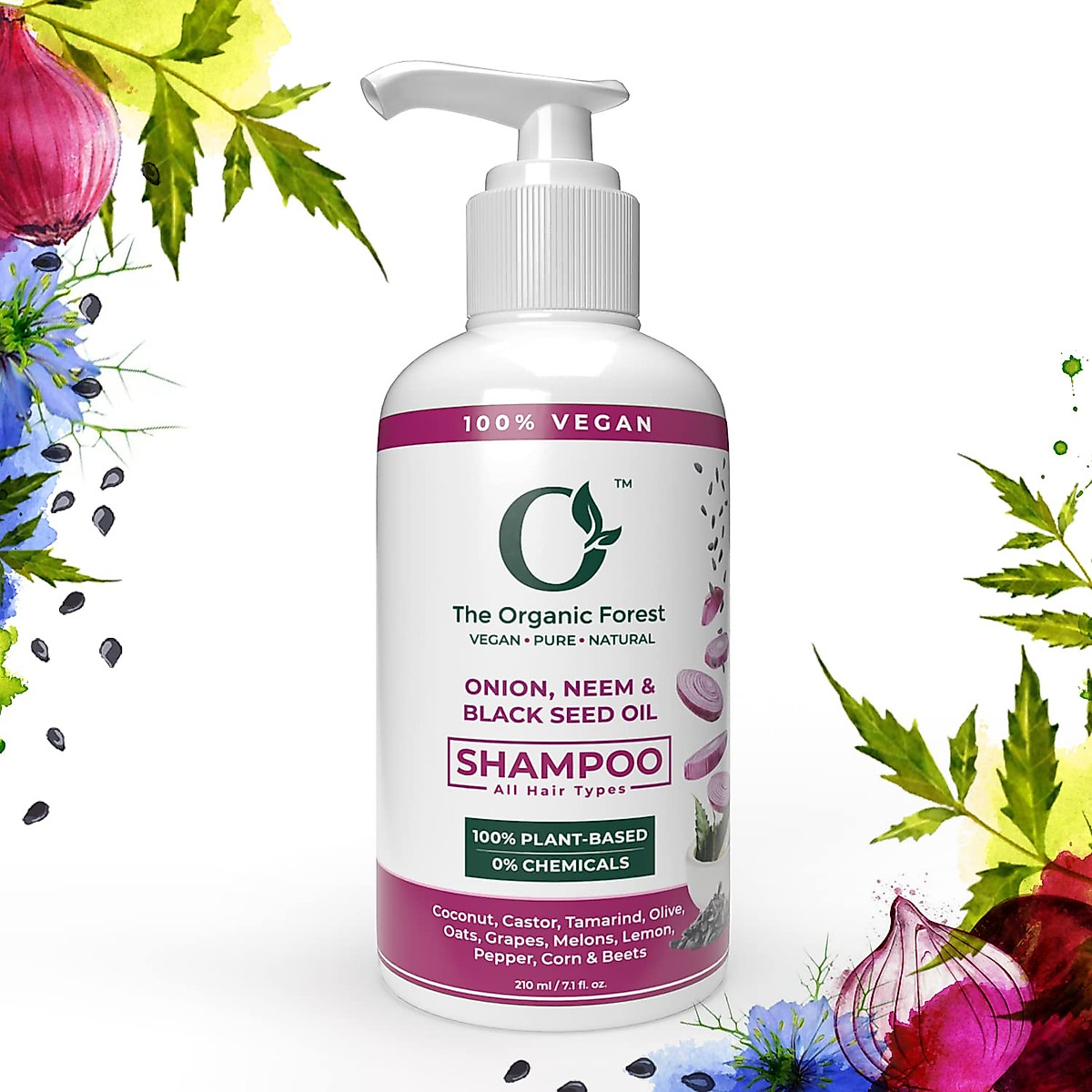 Onion Neem & Black Seed Oil Shampoo for Dull, Dry, Damaged Hair - Reduces Hair Fall, Breakage, and Scalp Itching | SLS and Sulphate-Free Natural Formula