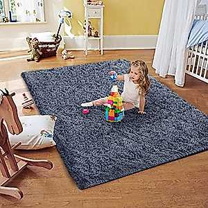 ARONGUS Luxury Fluffy Area Rugs, 5.3x7.5 Feet Gray Soft Plush Furry Rug for Bedroom, Comfy and Cute Rugs for Living Room, Fuzzy Shag Rug for Kids' Room, Big Floor Carpets for School Dorm Classroom