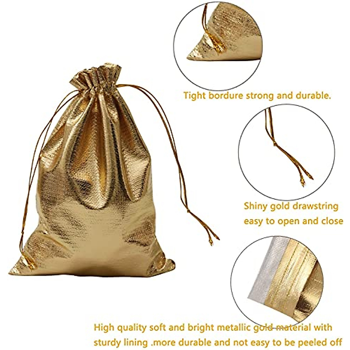 BEAVOING Pack of 50 3.54"x 4.72" Heavy Duty Gold Drawstring Organza Jewelry Pouches Wedding Party Christmas Favor Gift Candy Chocolate Bags (Gold, 3.54x4.72)