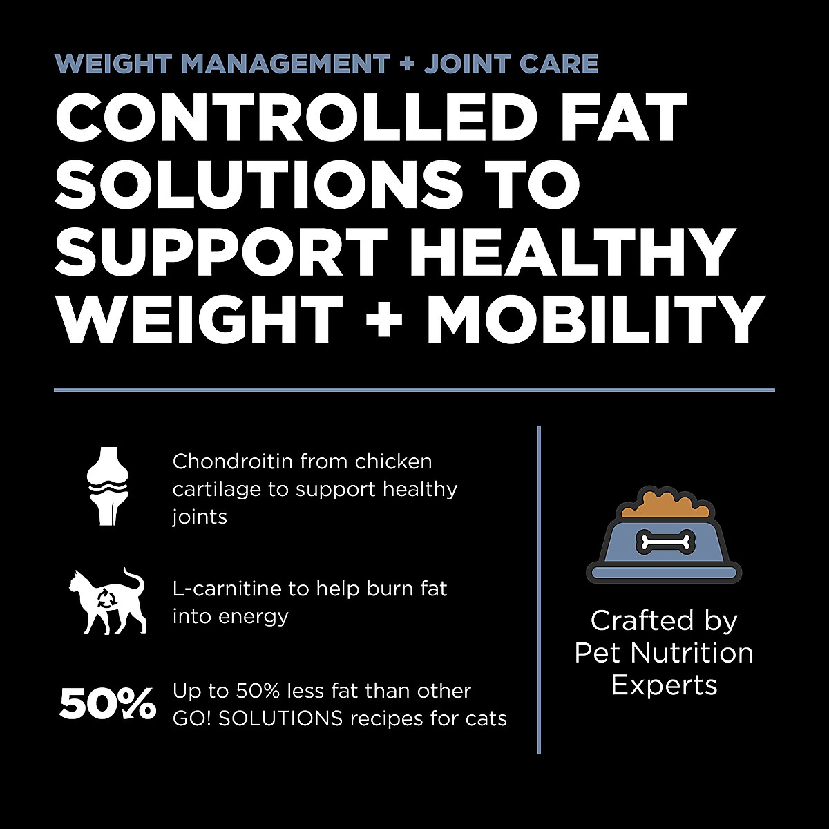 GO! SOLUTIONS Weight Management + Joint Care Grain-Free Chicken Recipe for Cats, 16 lb Bag - Weight Control Cat Food for Adult and Seniors