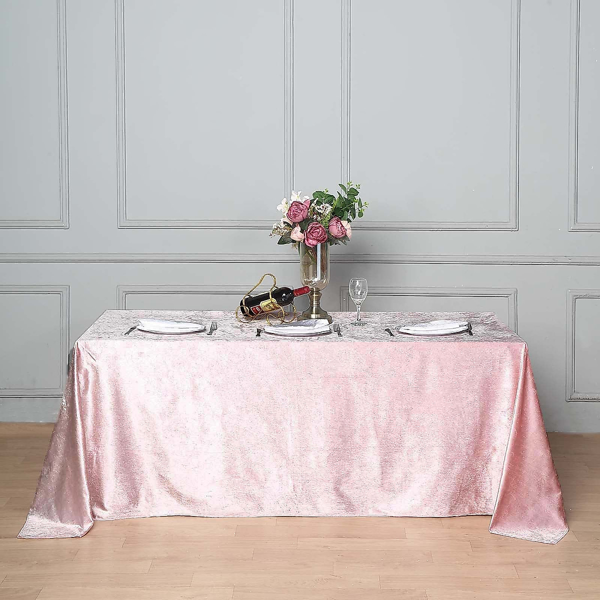 Tableclothsfactory 90 x 132 Inch Rose Gold Rectangle Tablecloth - Premium Velvet Table Cloth for Wedding, Party, Banquet, and Events