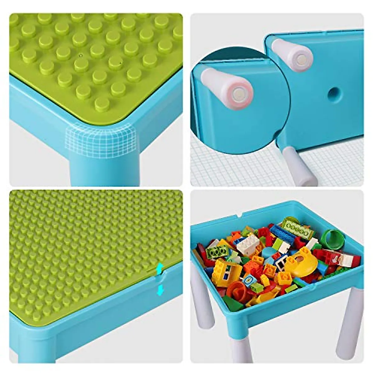burgkidz Kids 5-in-1 Multi Activity Table Set - Building Block Table with Storage - Play Table Includes 1 Chair and 130 Pieces Compatible Large Bricks Building Blocks for Ages 2 and Up (Blue)