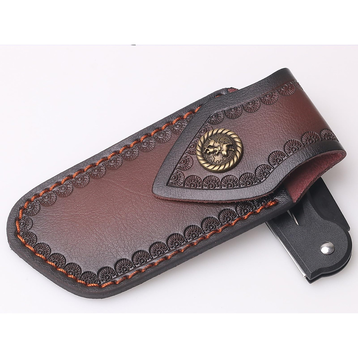 Xeerrfan 4" Belt Knife Sheath, Portable Real Leather Sheathes Pouch Holder for Women, Retro Pocket Folding Knife Holster with Bucket (Small-5.15 * 2.32in)