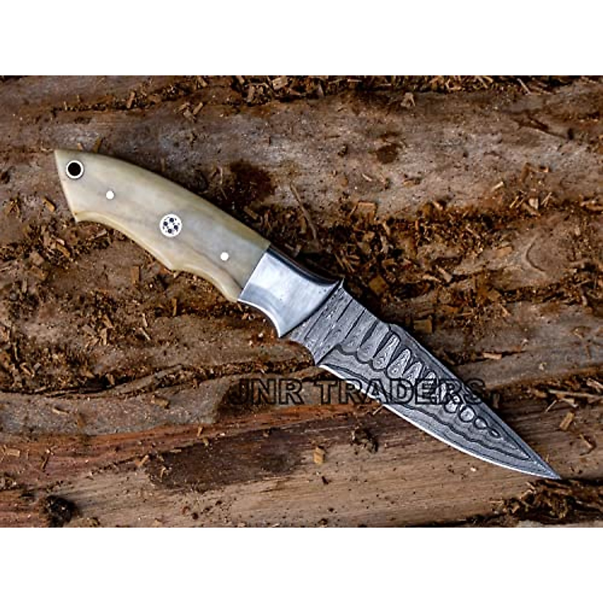 JNR Traders Skinner knife Handmade Damascus skinning knife EDC Knife Gear Bone Collector fixed blade knife Hunting Knife with sheath vk3739