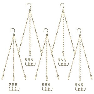 RIFNY 5 Sets Gold Hanging Basket Chain, 20 Inch Heavy Duty Brass Decorative Chains for Hanging Plants, Indoor Outdoor Replacement Hanging Chain with Hooks for Planters Flower Pots Lantern Bird Feeder