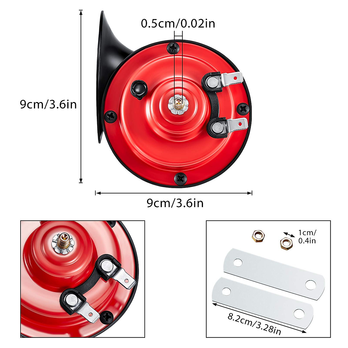 4 Pcs 300DB Loud Train Horn for Truck Electric Snail Horns 12V High and Low Horns Waterproof Auto Horn Loud Air Electric Snail Single Horns with Brackets and Screws for Car Motorcycle(Red)