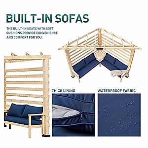 Endark 9x9 FT Solid Wood Pergola with Corner Seating and Table, Outdoor Patio Corner Pergola with Cushioned Sofa for Garden, Backyard, Poolside