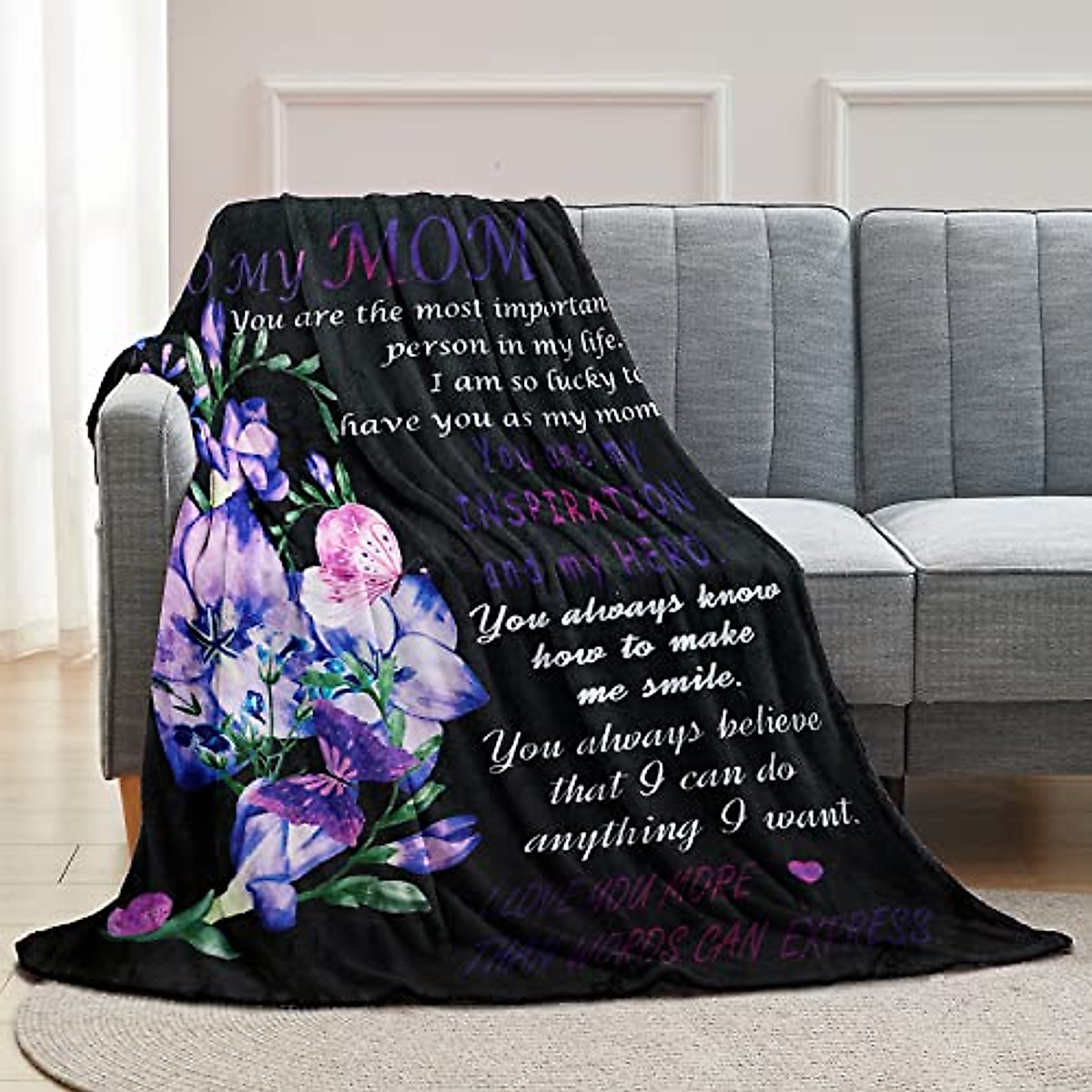Century Star 60" x 80" Blankets Gifts for Mom Mom Gifts for Birthday Gifts from Daughter Son Mothers Day Ever Christmas Presents Purple Flower
