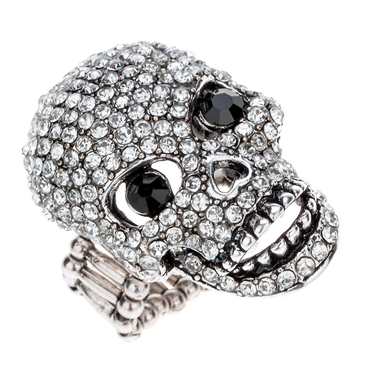 Szxc Women's Skull Stretch Ring Fit Finger Size 7 to 9, Elastic Band Ring, Moving Jaw, Silk Scarf Holder, Women Biker Jewelry