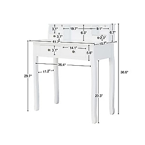 DMAITH Writing Desk with 4 Storage Drawers, Wood Secretary Desks for Home Office, Computer Desk Workstation Laptop Table, Small Vanity Desk for Bedroom, 42" W x 16" D x 36" H, White