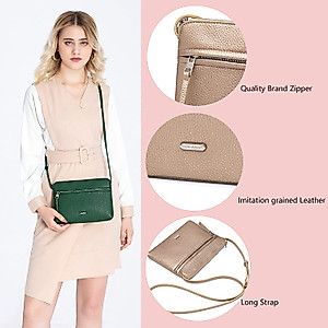 DAVIDJONES Top Zip Crossbody Bags for Women, Faux Leather Metallic Envelope Shoulder Bag Cell Phone Crossbody Purse with Long Strap-Champagne