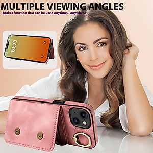 AJDSE for iPhone 15 Case, [3-in-1] Shockproof Leather Wallet Case with Card Holder and Kickstand Function and 3 Card Slots [Magnetic Buckle Design] (Pink, for iPhone 15)