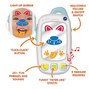 Baby Selfie Toy Phone with Easy-Press Buttons & Light-up Mirror - Baby Phone for 9+ Month Old - Play Phone Baby Musical Toys to Encourage Tummy Time, for Babies