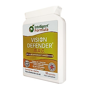 Lutein, Zeaxanthin & Meso-Zeaxanthin Eye Supplement: VISION DEFENDER MAC Vegan/Vegetarian Antioxidant Carotenoids for Eyes (90 Capsules/One-A-Day) Made in UK