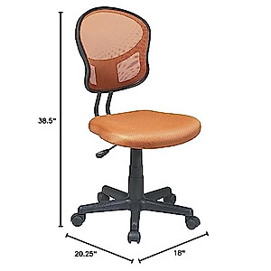 OSP Home Furnishings EM Series Mesh Back Armless Task Chair with Padded Fabric Seat and 360 Degree Swivel, Orange