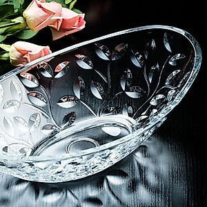 Elegant Crystal Serving Oval Bowl with Beautiful leaf design, Centerpiece For Home,Office,Wedding Decor, Fruit, Snack, Dessert, Server
