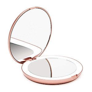 Fancii LED Lighted Travel Makeup Mirror, 1x/10x Magnification - Daylight LED, Compact, Portable, Large 5" Wide Illuminated Folding Mirror (Lumi) Rose Gold