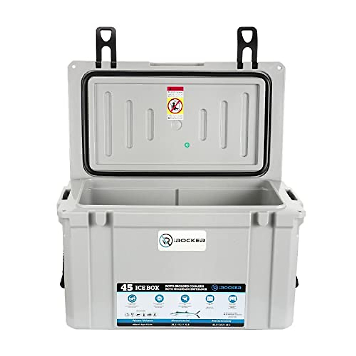 iROCKER 45L Roto-Molded Hard Cooler, Heavy Duty Ice Box Equipped with Quick Drain Water Release Valve, 26" x W 15" x H 16", Cooler Gray