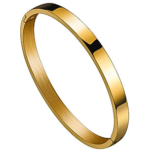 Jude Jewelers Stainless Steel Classical Simple Plain Blank Open Clasp Bangle Bracelet (Gold, 6)