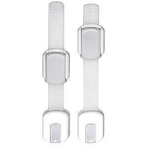 Adjustable & Reusable Child Safety Cabinet Locks & Latches, Baby Proofing Door Window, Cabinet, Toilet, & Refrigerator Lock, Child Safety Strap Locks with Adhesive Pads, Pack of 2, Silver - Wonderkid