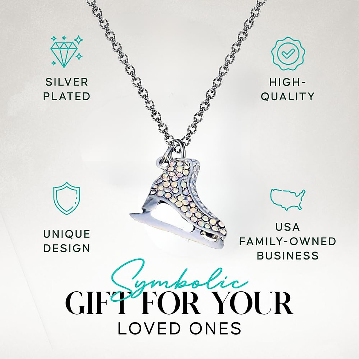 Sportybella Skate Necklace - Girls Ice Skating Charm Pendent - Figure Skating Gifts