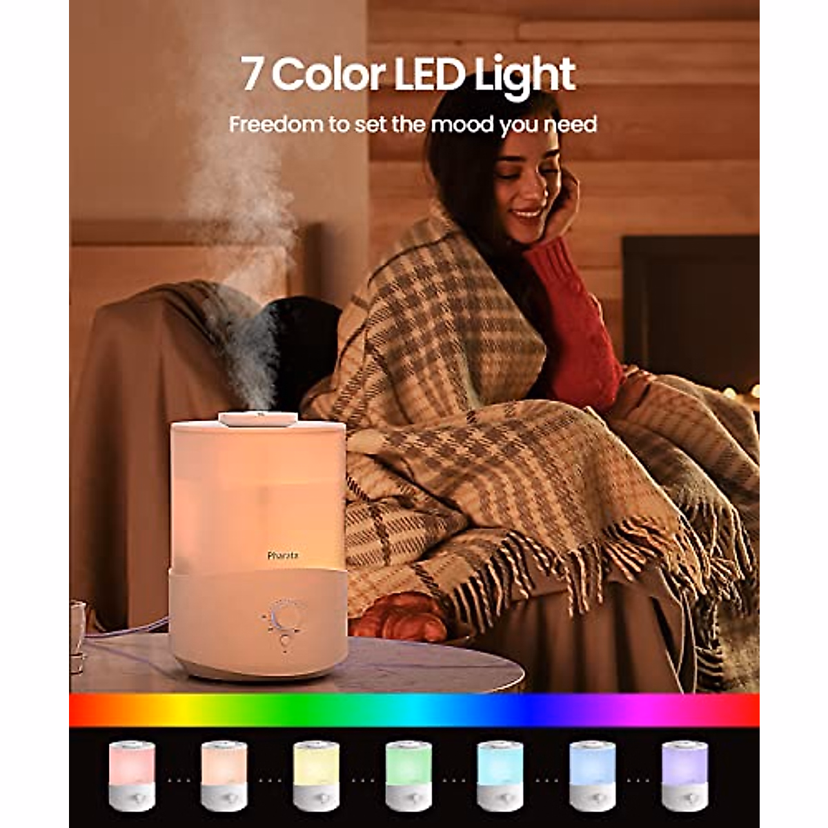 Pharata Humidifiers for Bedroom Large Room, 2.5L Cool Mist Humidifier with Essential Oil Diffuser, Top Fill Air Humidifier for Baby, Home, Plant, Ultrasonic Humidification for whole house, Auto Shut-Off, (White)