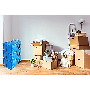 Heavy Duty Oversized Storage Bag, 4 Pcs Blue Totes Moving Storage Bags with Zippers, for Travelling Camping Dorm College Moving Supplies Boxes, Clothes Storage Bins Compatible with Ikea Frakta Cart