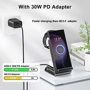 Wireless Charging Station for Samsung - Fast Charging Wireless Charger for Galaxy S23 Ultra/S23/S23+/Z Flip/Fold 5/4/3/iphone/Android Phones, Galaxy Watch 6/5 Pro/5/4/3 & Buds.(with 30W PD Adapter)
