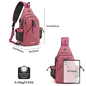 G4Free Canvas Sling Bag Crossbody Backpack with USB Charging Port & RFID Blocking, Hiking Daypack Chest Bag for Women Men(Pink)