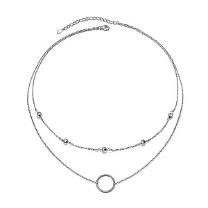 DAOSHANG Circle Choker Necklace S925 Sterling Silver Layered Necklace for Women Dainty Simple Boho Choker Necklace Circle Jewelry for Women