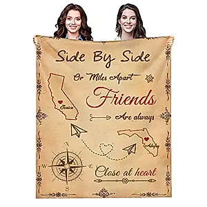 Personalized Best Friend Throw Blanket with State & Name, Custom Long Distance Friendship Soft Flannel Fleece Throw Blanket for Women Girls, Customized Friendship Gifts for Bestie, BFF, Soul Sister