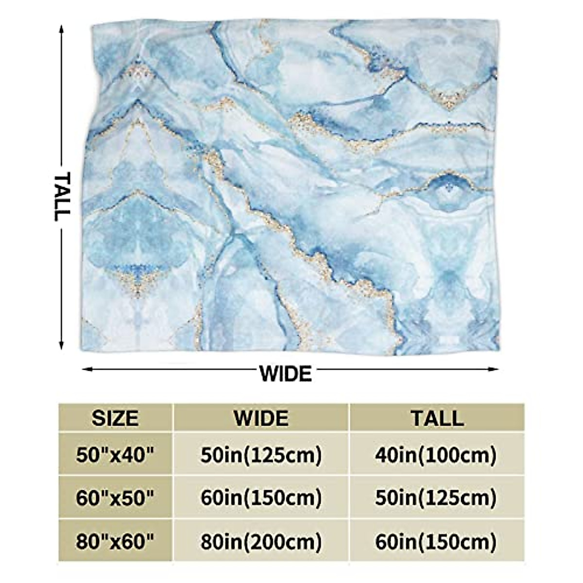 Perinsto White Blue Marble Throw Blanket Ultra Soft Warm All Season Decorative Fleece Blankets for Bed Chair Car Sofa Couch Bedroom 50"X40"