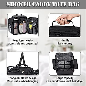 tingroun Shower Caddy Tote Bag, Large Capacity Portable Shower Bath Bag for College Student Travel Hanging Toiletry Home Organizer (Black)