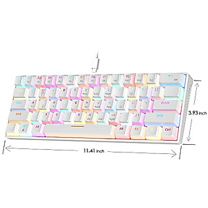 abucow Mechanical Keyboard Wired 60% Gaming Keyboard with 18 Style Colorful RGB Backlit Custom 63 Swappable keycaps (White&RGB)