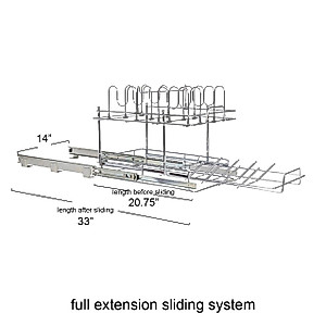 Household Essentials C42617-1 Glidez 2-Tier Pot and Lid Kitchen Cabinet Organizer | 21 in D x 14.1 in W x 16.2 in H | Chrome Wire, Silver