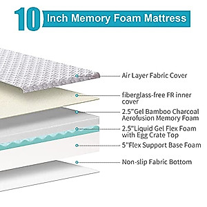 Opoiar 10 Inch King Size Mattress,Memory Foam Mattress Bed in a Box,Cooling Gel Bamboo Charcoal Infused for Pressure Relieving/Cool Sleep, Medium Firm Mattress,CertiPUR-US Certified, Made in USA