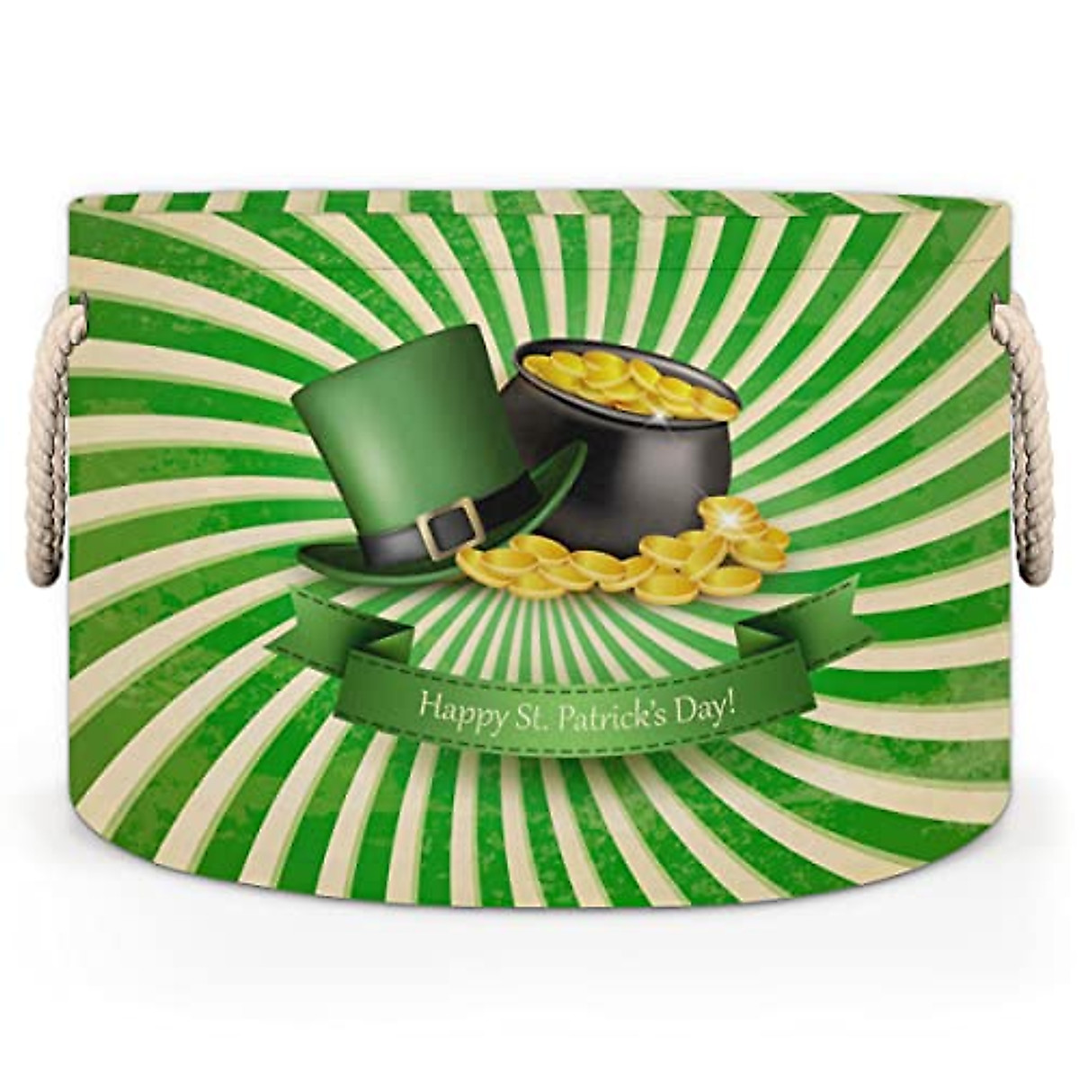 Saint Patrick's Day Green Hat（01） Large Round Baskets for Storage Laundry Baskets with Handles Blanket Storage Basket for Bathroom Shelves Bins for Organizing Nursery Hamper Girl Boy