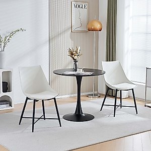 ANOUR Modern Dining Chairs Set of 2,Plastic Kitchen Chairs with PU Leather Cushions and Sturdy Metal Legs, Upholstered Armless Side Chair for Dining Room, Kitchen,Living Room-White