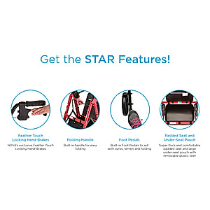 NOVA Medical Products Star 8 Rollator Walker with Perfect Fit Size System, Red, Petite, 1 Count